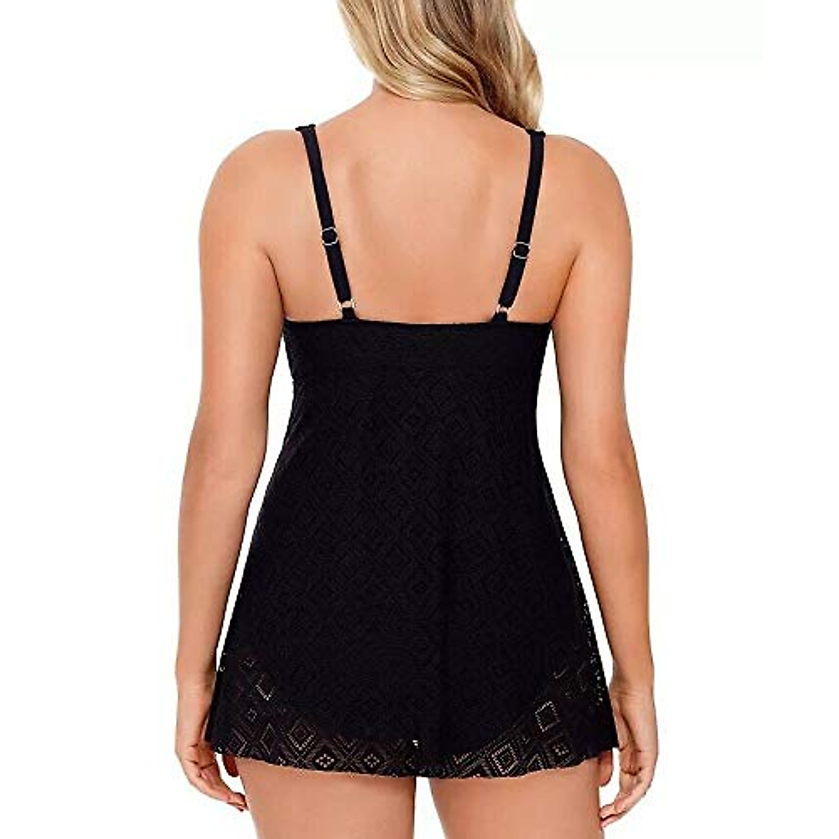 Swim Solutions Womens Flyaway V-Neck Tummy Control Swimdress Black 14