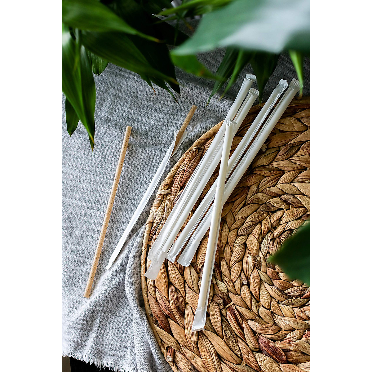 AGAVE FIBER STRAWS - 100ct Individually Wrapped Biodegradable 8.2" Straws by Ecoware. Plant Based, Eco-friendly, 100% Recyclable, Alternative to Paper & Plastic Straws