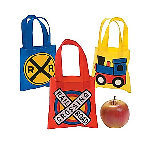 Mini Train Party Tote Bags (12 pack of bright colors) Favor Bags and Party Supplies