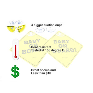 Kapel Baby on Board Sign with 4 Big Suction Cups. Thicker, Heat Resistant, Perfect in All Weathers