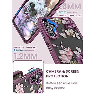 DagoRoo for Samsung Galaxy A14 5G Case with Tempered Glass Screen Protector [2 Pack],[Military Grade Protective] Slim Soft TPU & Hard PC,Girls Women Crystal Clear Flower Pattern Cases (JD-Purple)
