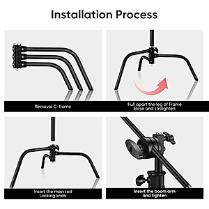 soonpho 2 Pack 100% Heavy-Duty Steel C-Stand, Pro Photography Light Stand with 3.5'/108cm Extension Arm, Grip Head, Turtle Base for Studio Monolight, Softbox, Reflector, Max Height 10'/305cm – Black