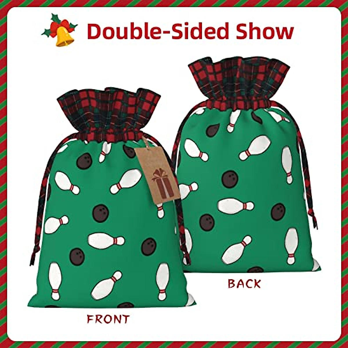 Christmas Drawstring Gift Bags Bowling-Pins-Ball Buffalo Plaid Drawstring Bag Party Favors Bags