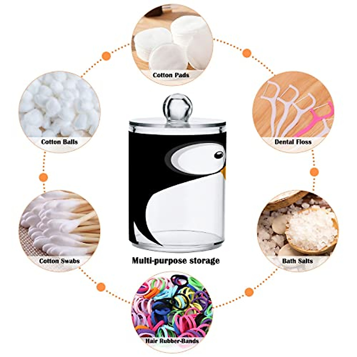 xigua 2 Pack Qtip Holder Dispenser Penguin Face 10 Oz Bathroom Organizer with Lids Storage Canister for Cotton Ball,Cotton Swab,Cotton Round Pads,Floss#215