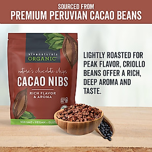 Viva Naturals Organic Cacao Nibs, 2 Lb - Certified Keto and Vegan Superfood, Perfect for Gluten Free Baking and Smoothie Topper, Premium Criollo Beans, Non-GMO