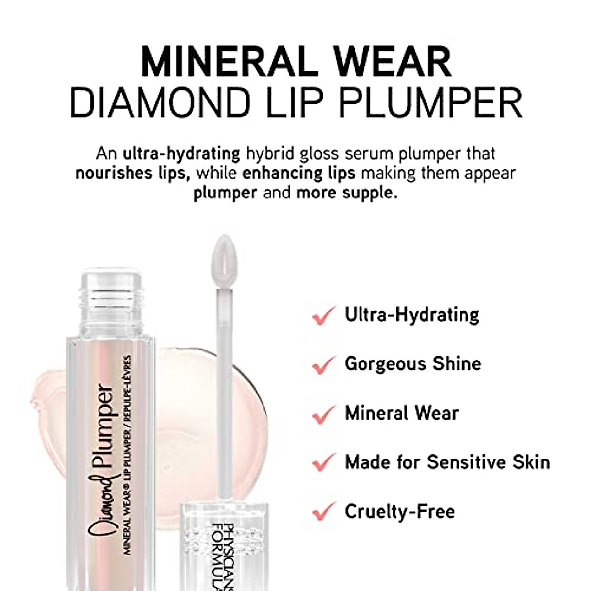 Physicians Formula Mineral Wear Diamond Lip Plumper Gloss, Dermatologist Tested, Light Pink Princess Cut