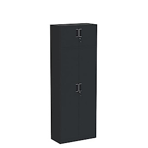 JINKUR Metal Storage Cabinet with Locking Doors and 4 Adjustable Shelves, 86.6-Inch Extra Tall Lockable Steel Storage Cabinets for Home Office Garage Kitchen Pantry (Black)