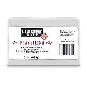 Sargent Art Plastilina Modeling Clay, White, 2 Pound, Non-Hardening, Long Lasting & Non-Toxic, Great for Kids, Beginners, and Artists