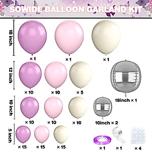 Pink and Purple Balloon Garland Arch Kit, Dusty Pink Lavender Purple Latex Balloons with Silver Foil Balloons for Bridal Baby Shower Wedding Butterfly Birthday Party Decoration