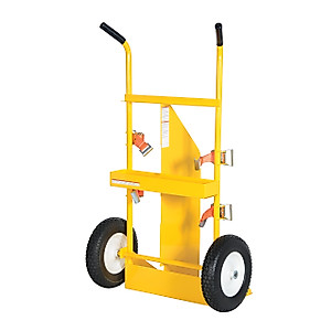 Vestil CYL-E Steel Cylinder Torch Cart with Pneumatic Wheels 23 in. x 34-1/2 in. x 57 in. 500 Lb. Capacity Yellow