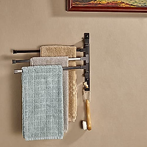 WOLIBEER Bronze Towel Bar,Swivel Towel Rack 3 Arm Oil Rubbed Towel Holder with Hooks Rustic Bathroom Towel Hanger Stainless Steel Bath Accessories Wall Mounted
