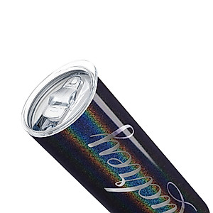 Personalized Skinny 20 oz with Lid on Black Glitter Customized Laser Engraved Cup Gift Stainless Steel Vacuum Insulated Mug