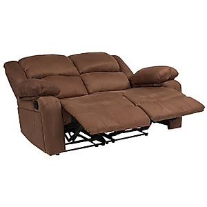 EMMA + OLIVER Brown LeatherSoft Loveseat with Two Built-in Recliners