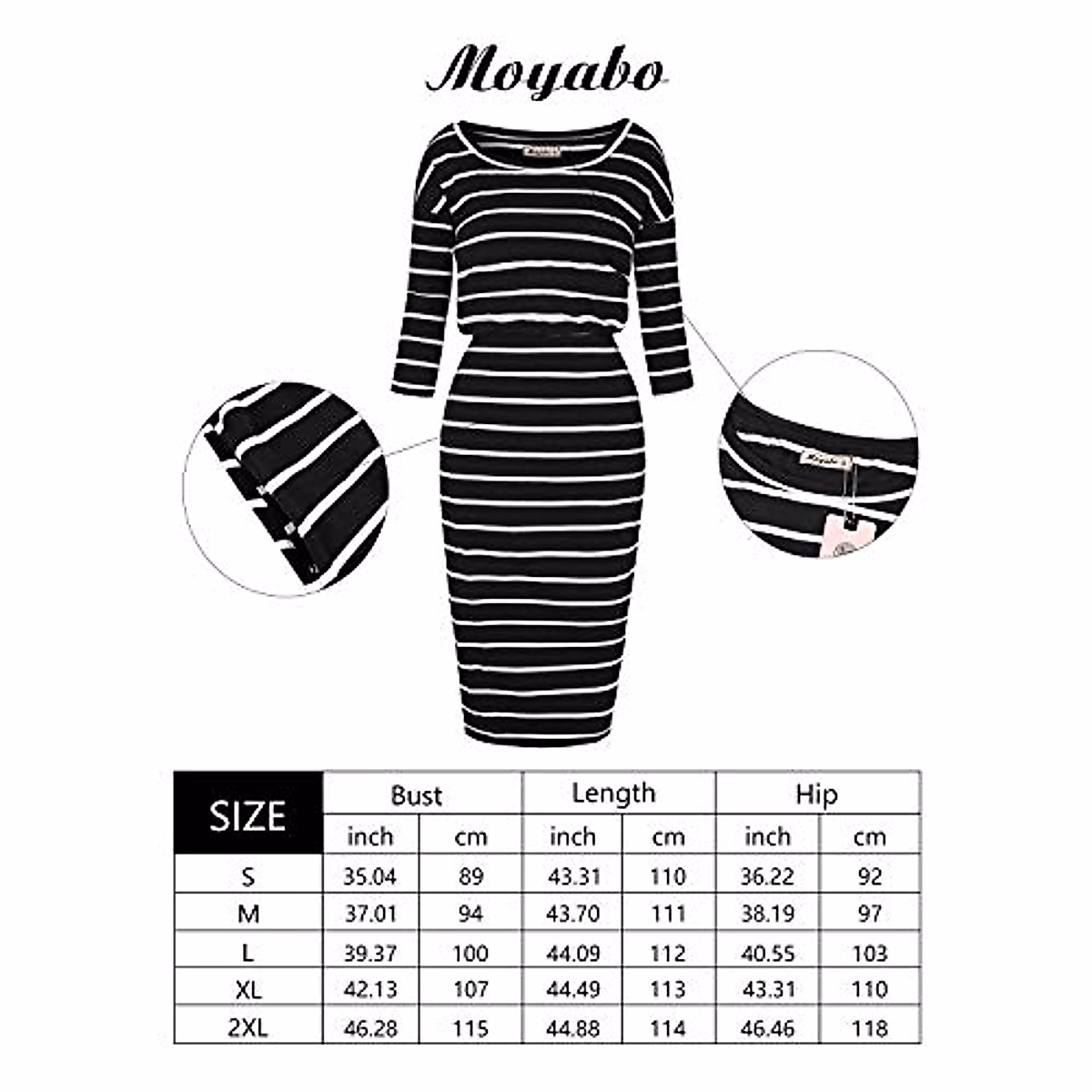 Moyabo Church Dresses for Women 3/4 Sleeve Round Neck Elastic Wasit Causal Dresses with Pockets Black Large
