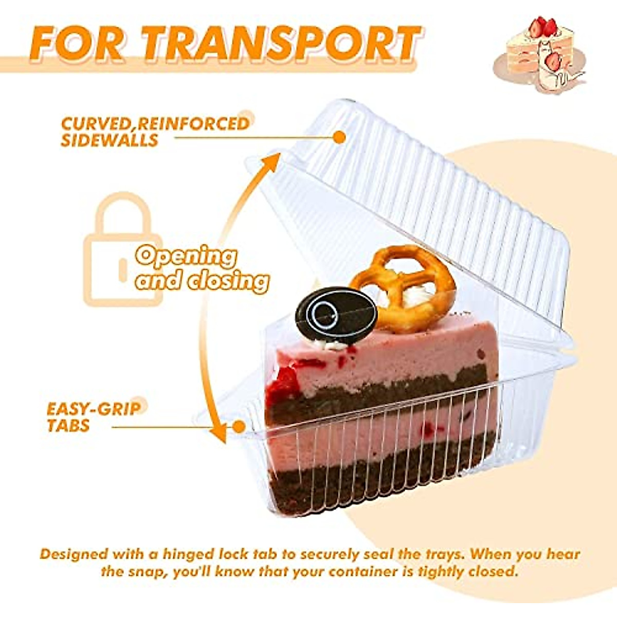 50 Pcs Cake Slice Containers with Lids Clear Plastic Hinged Cheesecake Containers Individual Disposable Triangle Cake Boxes for Pie Slice Cheesecake, Tres Leches, Flan, Desserts - Take Out