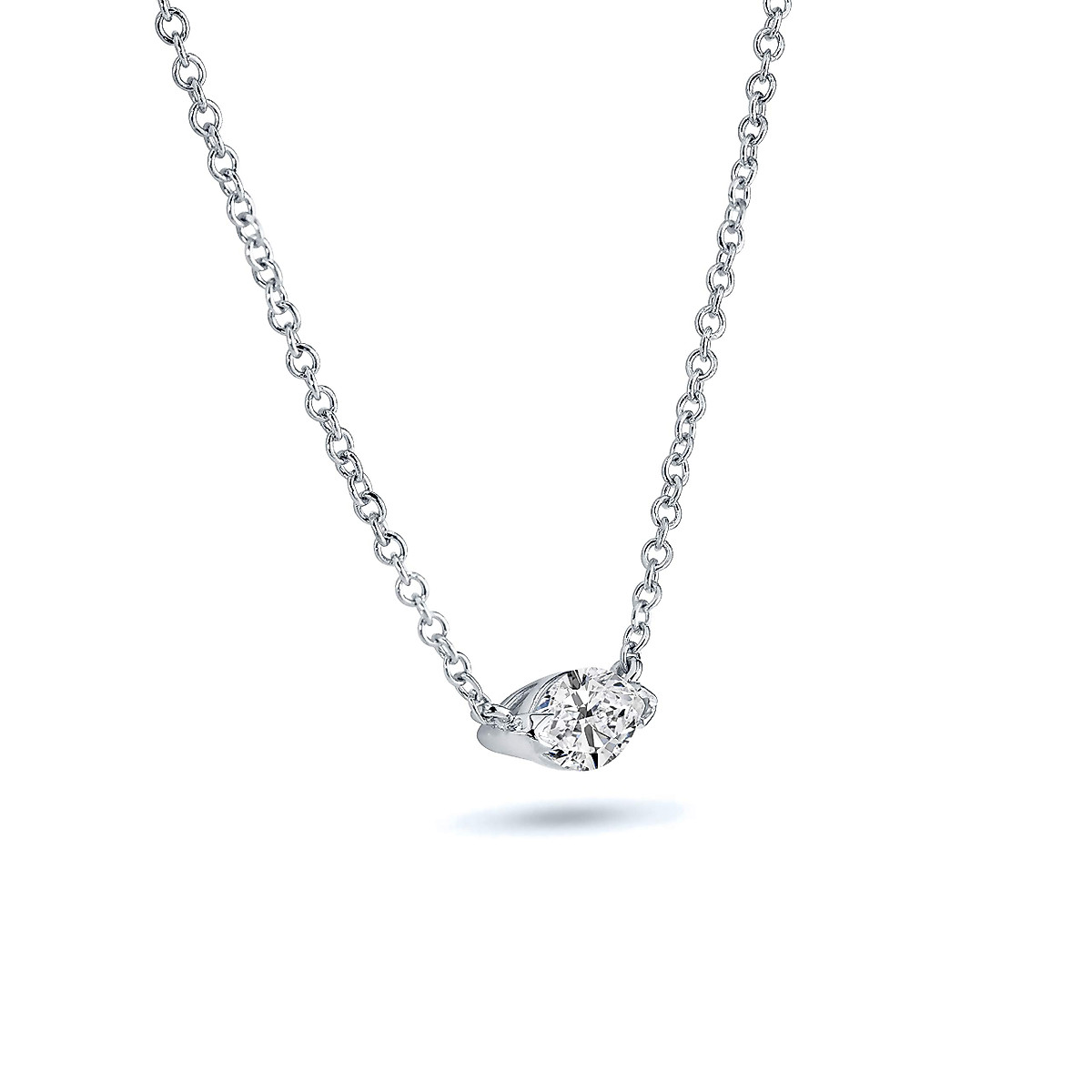 Diamond Wish 0.25 Carat Marquise Diamond Solitaire Pendant Necklace in 14k White Gold with 18 Inch Chain Spring Ring V-End Prong Set