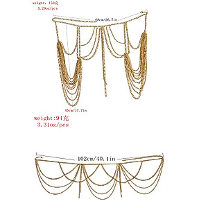 Yixin Women's metal body chain set Indian belly chain Bohemian jewelry bikini Halloween Costume Party (gold) (kh-6985)