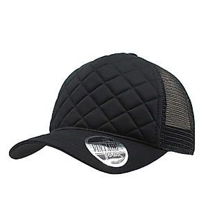 Plain Tone on Tone Cotton Mesh Adjustable Low Profile Baseball Cap Quilt Camo Heather Distressed (Quilt Black)