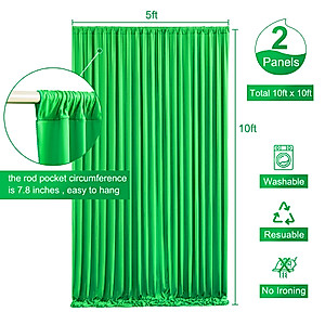 10x10 Green Backdrop Curtain for Parties Baby Shower Wrinkle Free Green Photo Curtains Backdrop Drapes Fabric Decoration for Birthday Party 5ft x 10ft,2 Panels