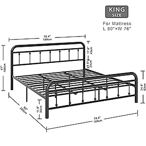LIKIMIO King Metal Bed Frame, Platform Bed Frame King with Headboard and Strong Support Frames, Easy Assembly, Noise-Free, No Box Spring Needed, Grey Black