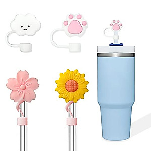 CYUHPYE 2PCS 8MM Straw Caps + 2PCS 9.5MM Straw Covers for Stanley 40 oz 30 oz 20 oz, Silicone Flower Straw Covers Cap Tip Protector Cloud Straw Topper for Stanley Cups