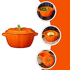 Homoyoyo Decorative Soup Bowl Ceramics Kitchen Stew Soup Bowl with Handles Pumpkin Shaped Stew Bowl Tableware Dual- handle Bowl Ceramic Serving Bowl for Soup Cereal and Stew Ceramic Noodle Bowl