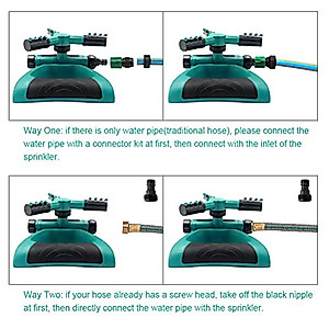 Blisstime Water Sprinkler for Lawn, Automatic Lawn Sprinkler for Yard Large Area, 360° Rotating Adjustable Garden Sprinkler Lawn Irrigation System Leak Free Design 3 Arm Sprayer, Easy Hose Connection