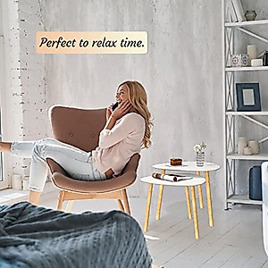 Bamboo White Nesting End Table - Side Tables Living Room Tables, Nesting Tables Set of 2 Small Coffee Table, Modern Minimalist Triangle Center Table for Sofa Bedside Bedroom Apartment Ofiice