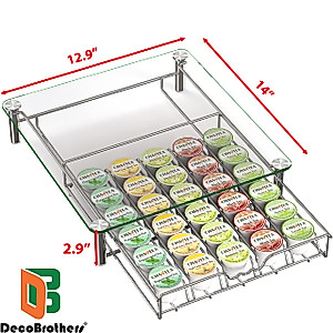 Deco Brothers Crystal Tempered Glass K-Cup Holder Drawer for 30 Coffee Pods Storage, Chrome