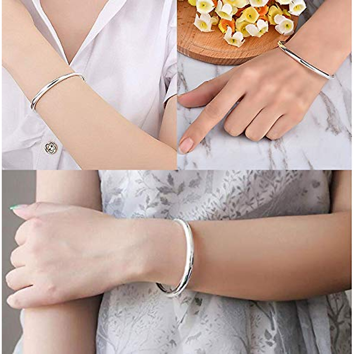 SOSUO Fashion Women Jewelry Solid 925 Sterling Bangle Bracelet Gift, Silver, (9inch)