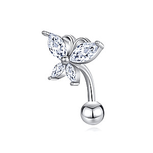 FLYUN Butterfly Belly Button Ring, Floating Belly Ring, Tiara Gold Dainty Navel Ring Belly Piercing Small Belly Jewelry (10MM, Silver)