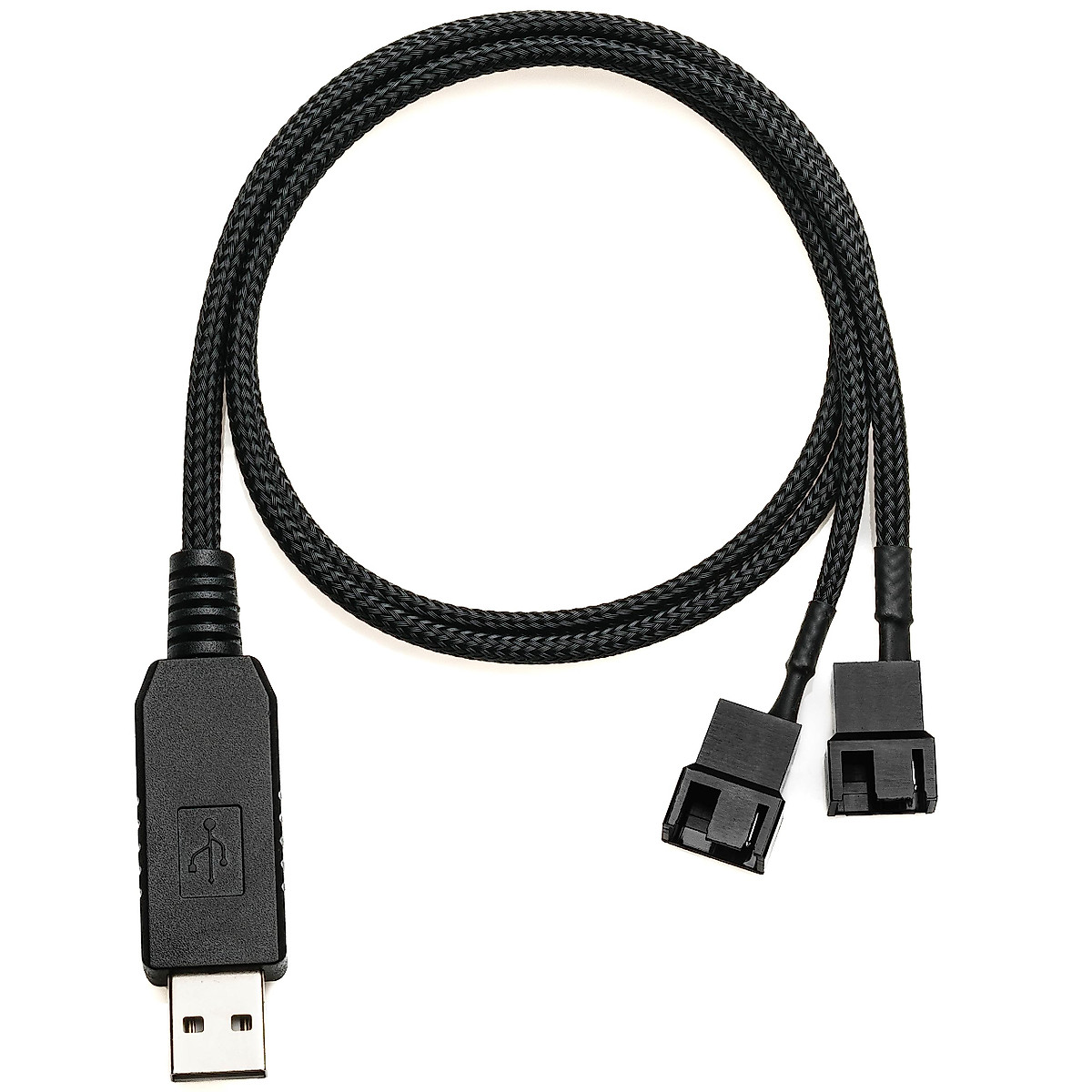 CRJ 12V Step-Up USB to Dual PC Fans Power Adapter Cable - 24-inch (60cm), Black Sleeved - Full Fan Speed Adapter for 3-Pin/4-Pin Cooling Fans