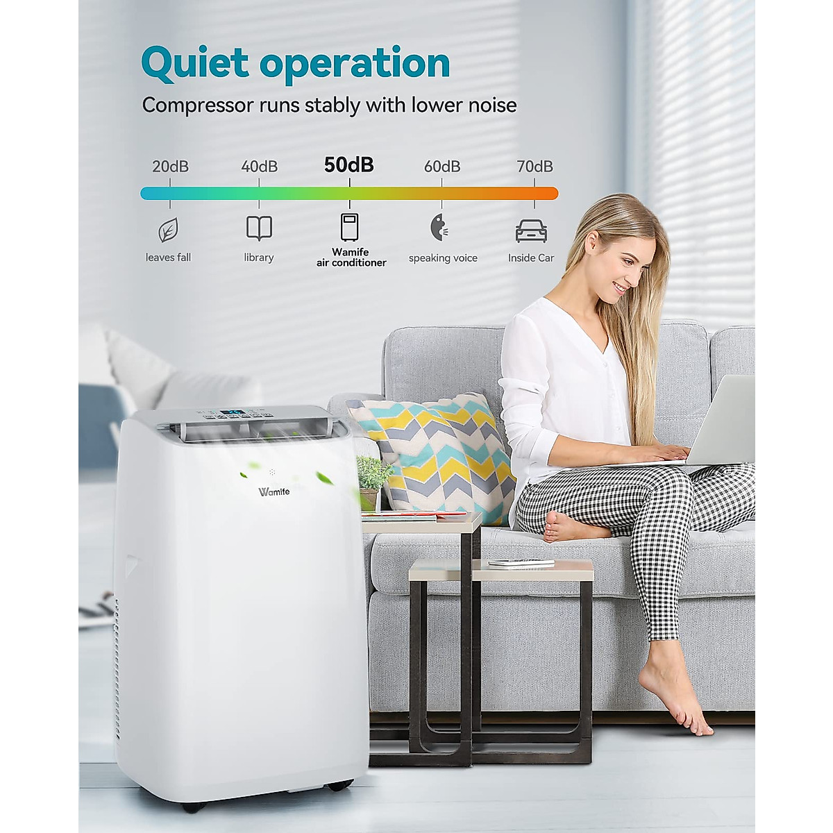 Portable Air Conditioner - Wamife 8150 BTU (DOE) | 12000 BTU (ASHRAE) Portable AC Unit, Voice Control with Alexa&Google Home, 4 IN 1 Cool/Heat/Dry/Sleep Modes, Floor Air Conditioner for 400 Sq.Ft.