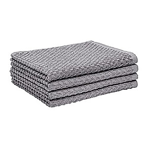 Amazon Basics 100% Cotton Terry Kitchen Dish Towels, Popcorn Texture, 4-Pack, Grey, 28" x 16" x 0.1"