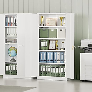 INTERGREAT Metal Storage Cabinet,72" Steel Lockable File Cabinet with Locking Doors and Adjustable Shelves,Locking Tool Cabinets for Office,Home,Garage,Gym,School (White)