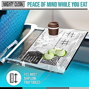 15 Disposable Travel Tray Protectors by Mighty Clean │ Airplane Travel Essentials for Toddler, Kids, and Adults │ Must Have for Flying │ Provides a Clean Surface and Entertainment │ 15 Pack