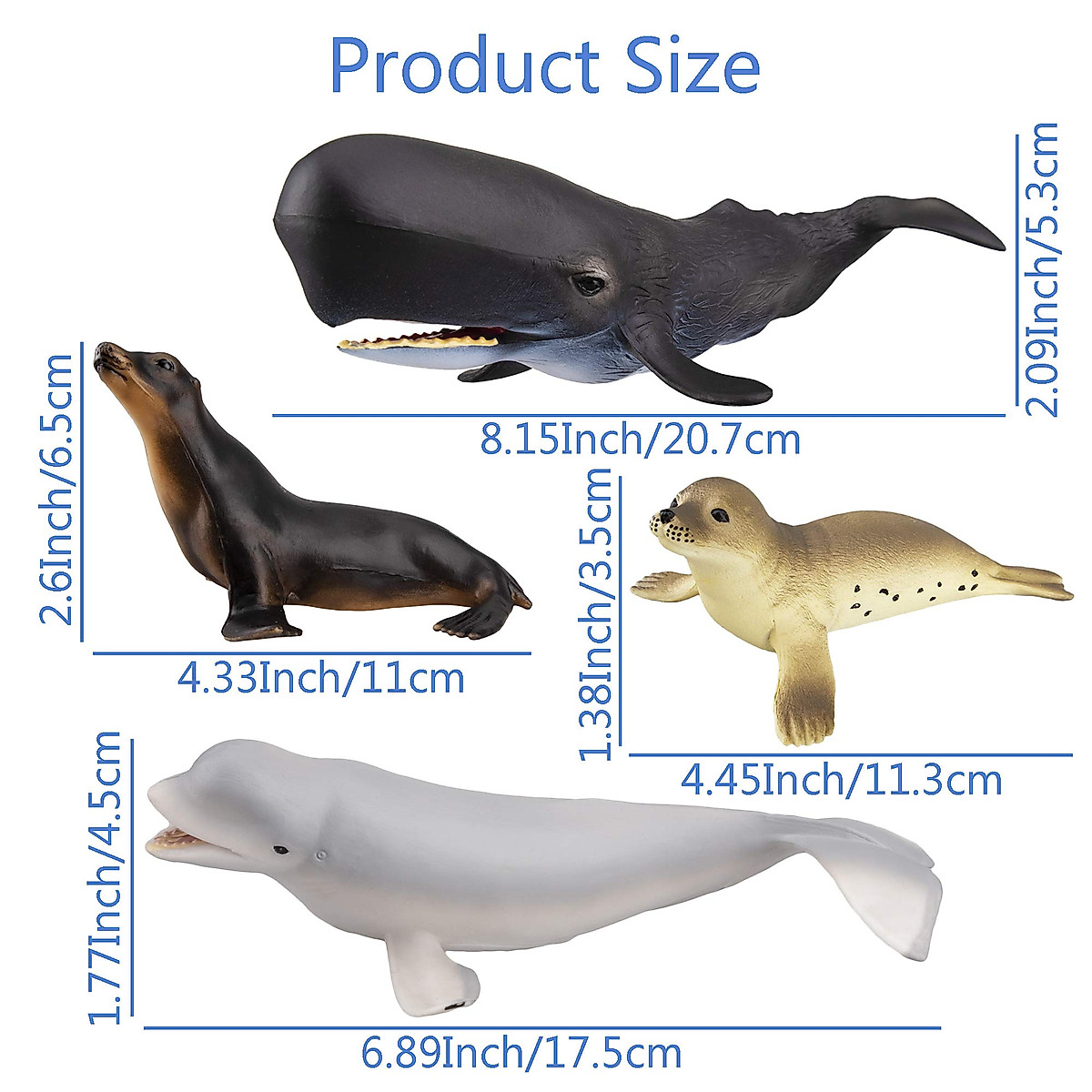 TOYMANY 8-Piece Large Sea Animal Figurines Set: 4-8" Sharks, Whales & Dolphin, Bath Toys, Cake Toppers, Birthday Gifts for Kids & Toddlers