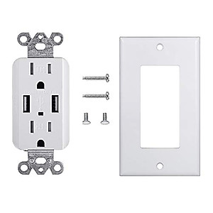 2-Pack EverElectrix 4.8A Wall Outlet with USB Ports 15Amp Duplex USB Wall Outlets Tamper Resistant USB Outlet Charger, UL Listed, Electrical Outlet with Dual USB Ports, White USB Outlets Receptacles