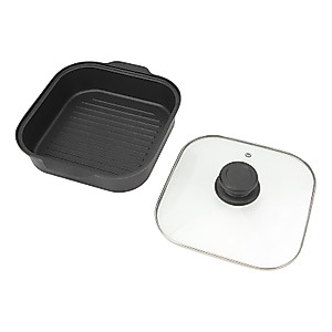 Shipenophy Grill Pan, Cast Aluminum Open Fire Heating Anti Scalding Handle Practical Uniform Heating Non Stick Multifunctional Grill Pan with Lid for Outdoor