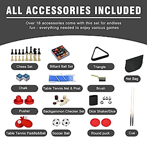 RayChee 4ft 7-in-1 Multi Game Table Set for Home, Game Room, Friends & Family w/Hockey, Pool, Foosball, Ping Pong, Shuffleboard, Chess and Backgammon, Combo Game Table for Adults & Kids