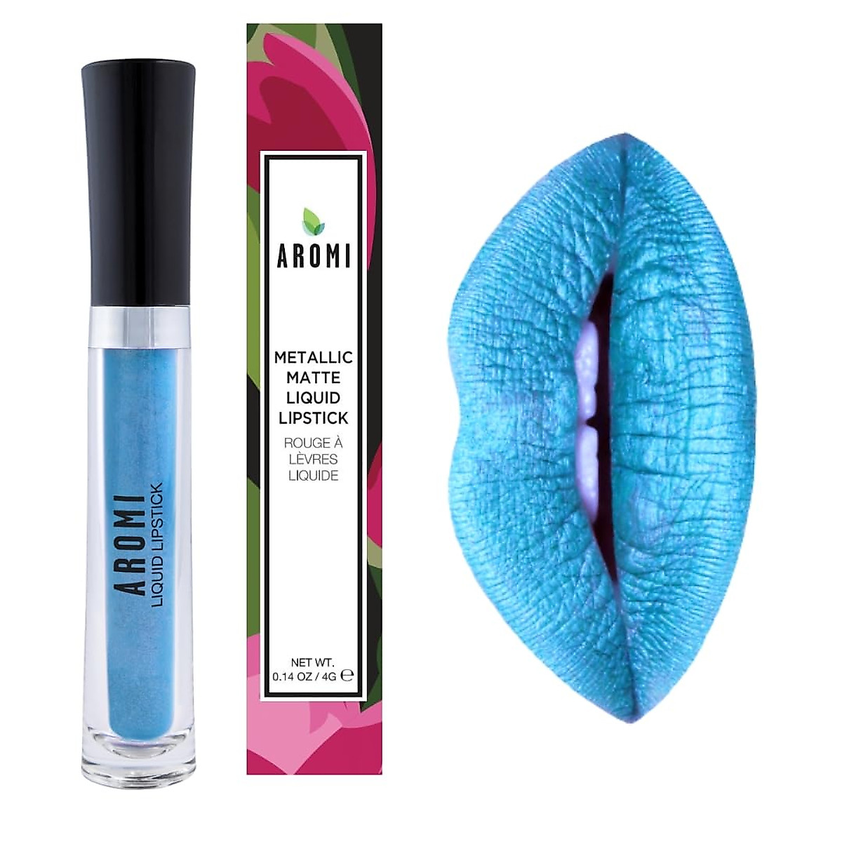 Aromi Bright Blue Metallic Liquid Lipstick | Sparkly Sky Lip Color with Shimmery Finish, Vegan Makeup, Cruelty-free, Long-lasting (Snow Queen)