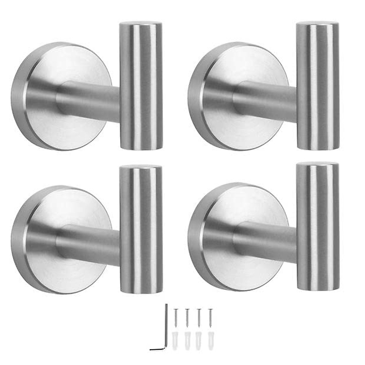 NearMoon Bath Towel Hooks- SUS 304 Stainless Steel Robe Hook Holder, Heavy Duty Coat Hook for Bathroom Livingroom Hotel Kitchen Garage, Wall Mounted- 4 Pack (Brushed Nickel)