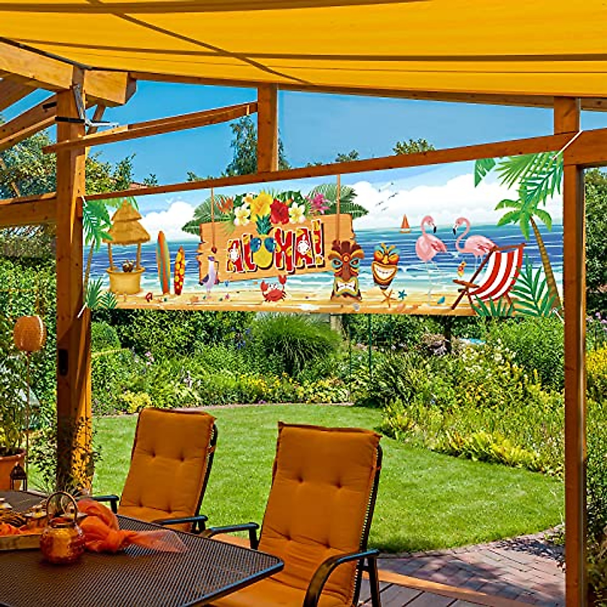 Sumind Hawaiian Aloha Party Backdrop Banner Decoration, Fabric Aloha Luau Party Sign Banner Photo Booth Backdrop Background for Summer Party Supplies and Decorations 180 x 40 cm