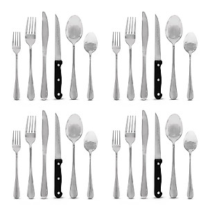24 Piece Flatware Set Stainless Steel Flatware Set Fork Spoon Knife Steak Knife Cutlery Set for 4 People Dishwasher Safe (24 Pieces)