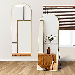64"x21" Arched Full Length Mirror Gold Floor Mirror with Stand, Aluminium Metal Frame for Wall Mounted Full Body Mirror Leaning Body Mirror Hanging Wall Mirror for Bedroom Living Room Dressing Mirror