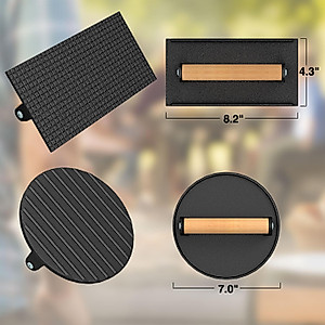 Wildone Burger Press, 7" Round & 8.2"X4.3" Rectangle Heavy-Duty Cast Iron Smash Bacon Press Meat Steak with Wood Handle for Griddle, Sandwich, Panini, Nonstick Pan