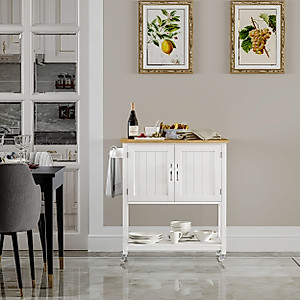 Spirich Kitchen Island on Wheels, Rolling Kitchen Cart with Storage Cabinet, Small Kitchen Island with Drop Leaf and Towel Rack for Dining Room, White