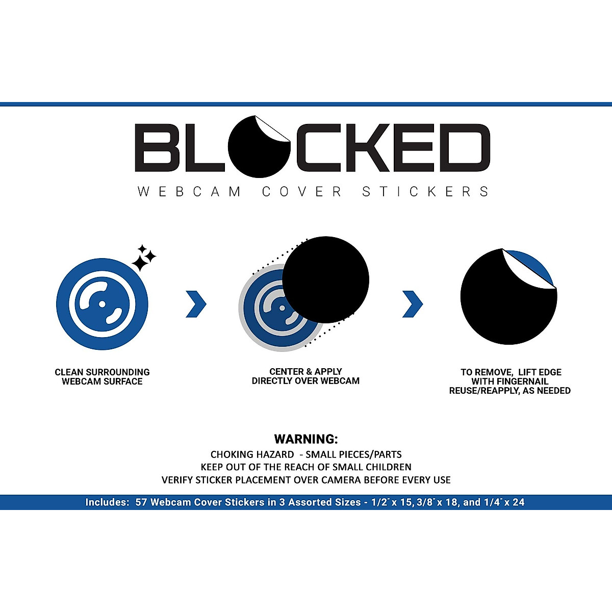 Webcam/Camera Vinyl Covers | 57 Low-Tack Reusable Webcam Sticker | 3-Sizes | Black 57-Pack (Ultra Glossy)