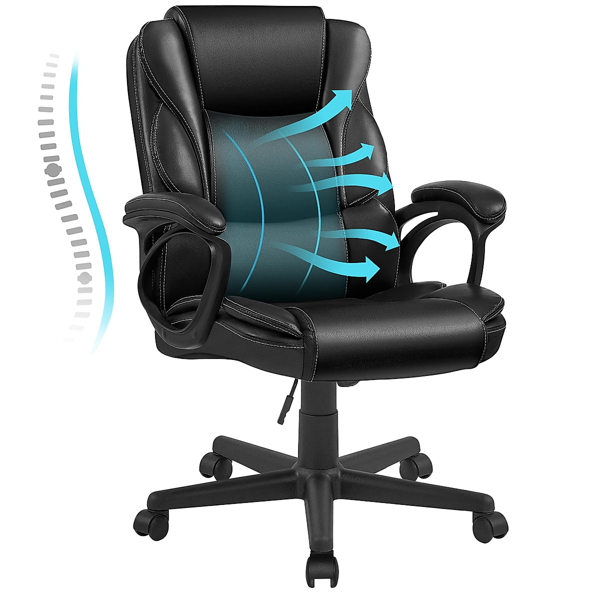 Yaheetech Office Chair High Back Wide Seat Executive Chair Adjustable Desk Chair, PU Leather Managerial Swivel Chair w/Padded Armrest, Big and Tall
