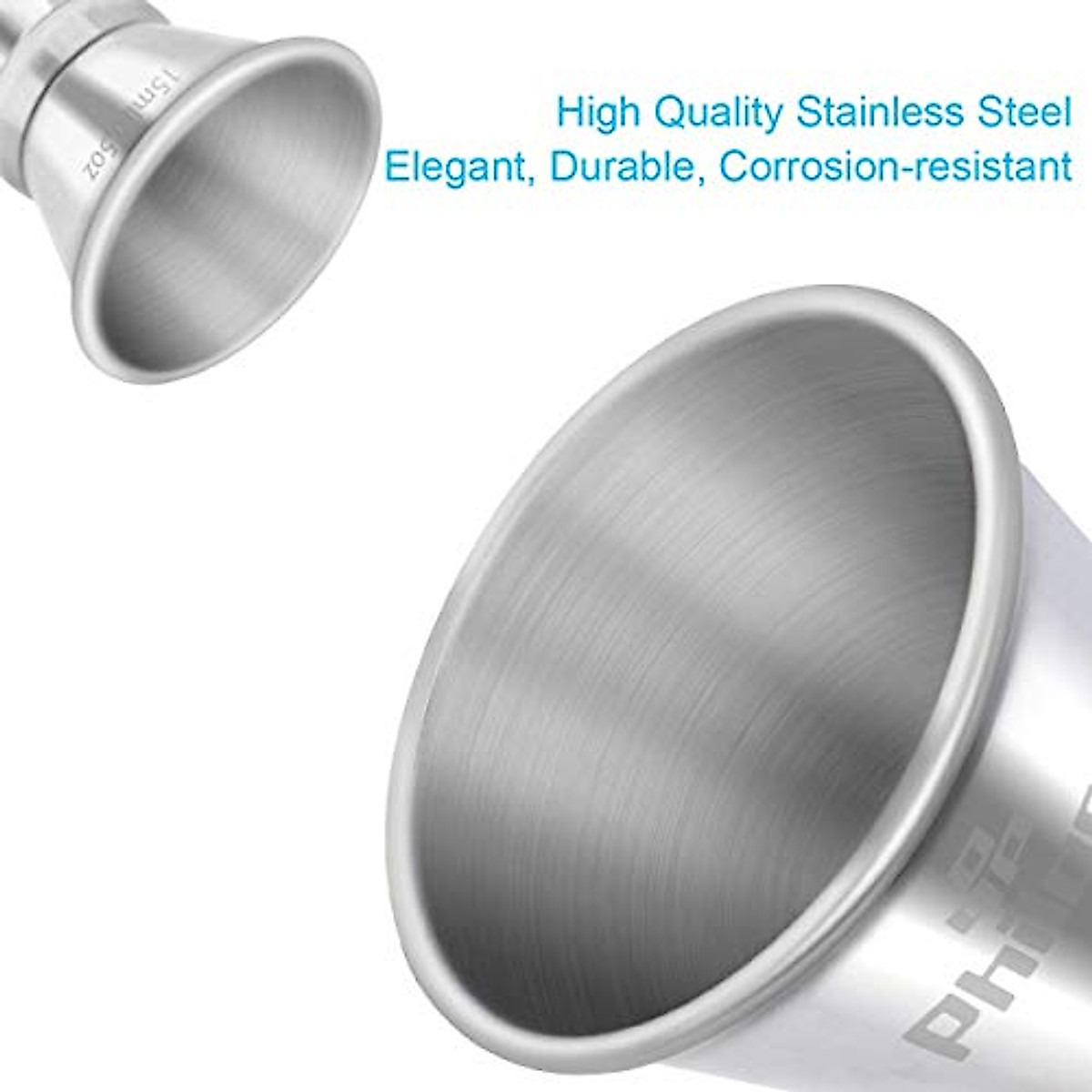 PHILORN 2 Set Double Jigger 0.5 & 1 oz 304 Stainless Steel with Recipe 15ml & 30ml Measuring Cup Measure Liquor Quickly Accurately Cocktail Jigger Round Edge and Thin Waist for Comfort Holding